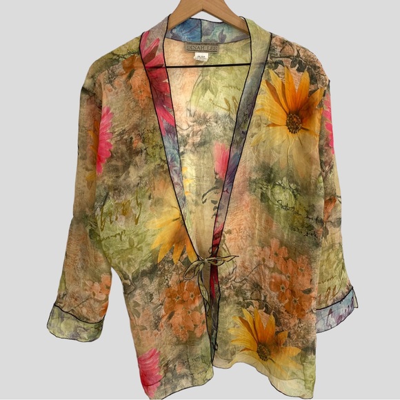 Vintage | Tops | Vintage Dinah Lee Sheer Floral Tie Front Open Top ...
